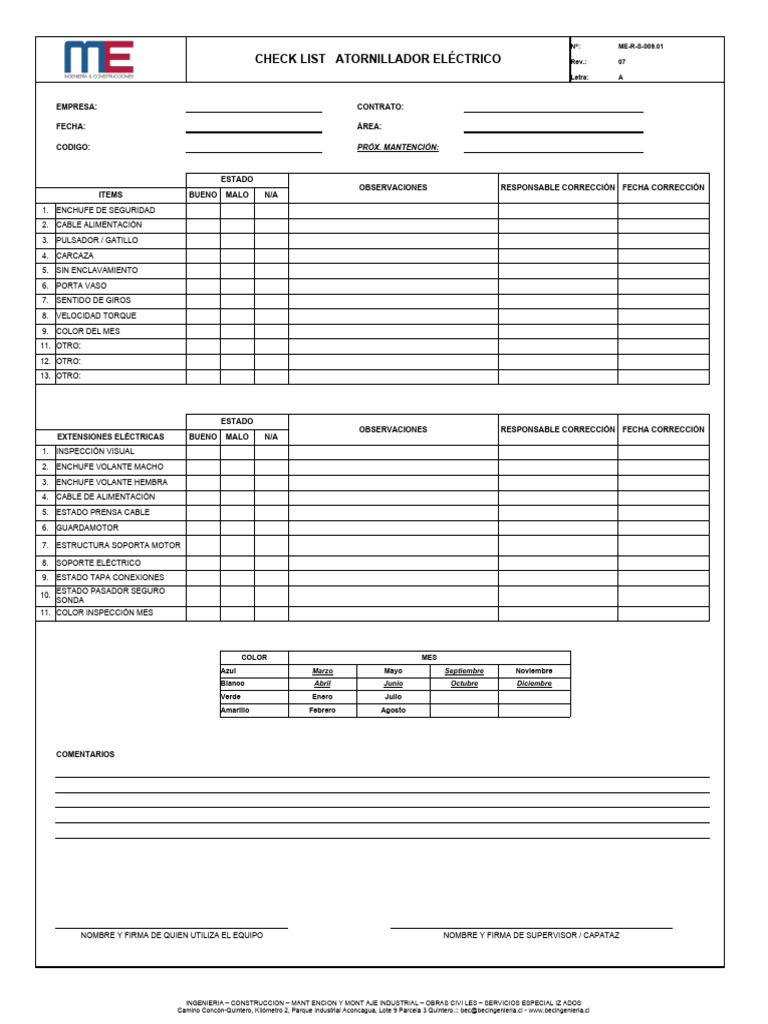 Check List - ME- Inspección de Equipos y Herramientas Eléctricas Rev.07 ...
