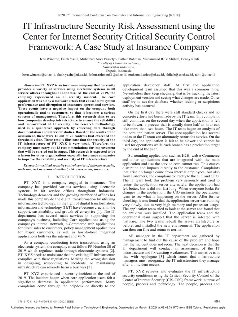 IT Infrastructure Security Risk Assessment Using The Center For Internet Security Critical ...