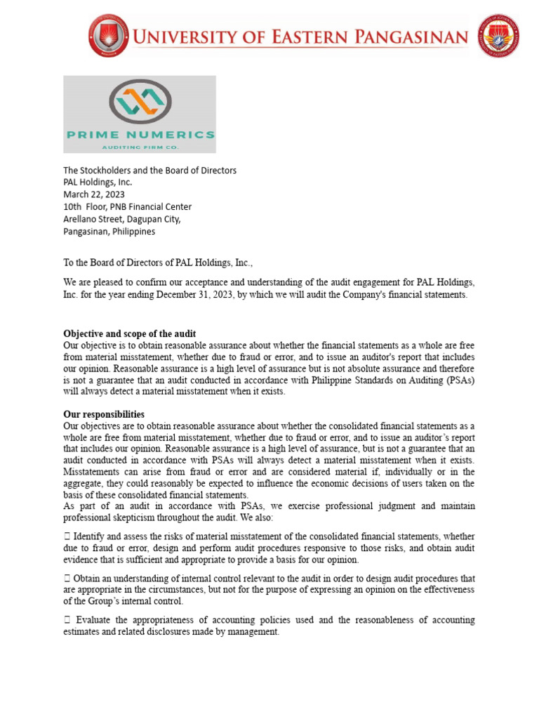 Sample Engagement Letters | PDF | Audit | Going Concern