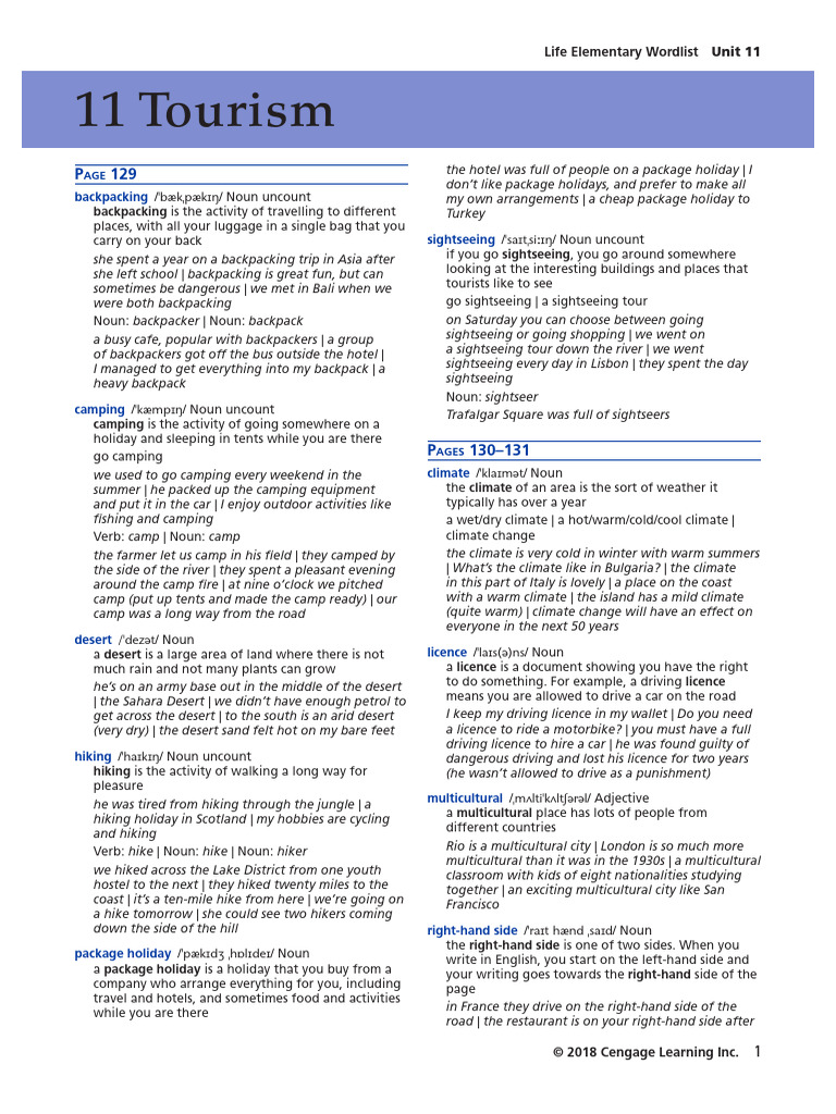 Life Elem Wordlist Final Alphabetised Unit 11 | PDF | Cruise Ship | Tourism