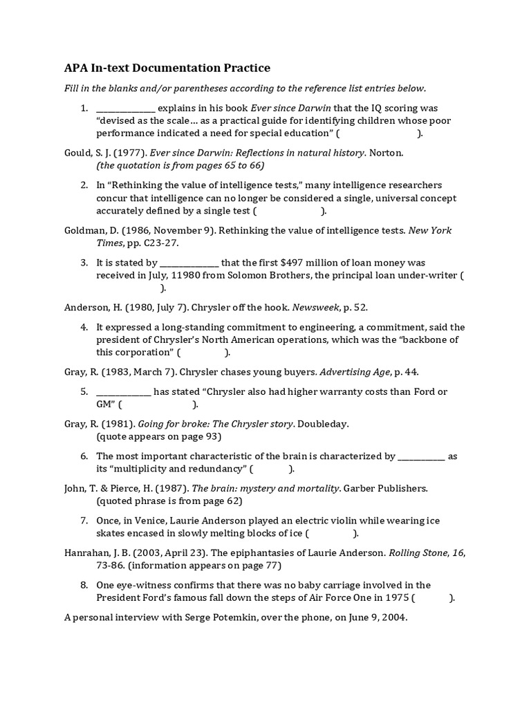 APA In-Text Citation Practice Exercise | PDF | Politics | Games & Activities