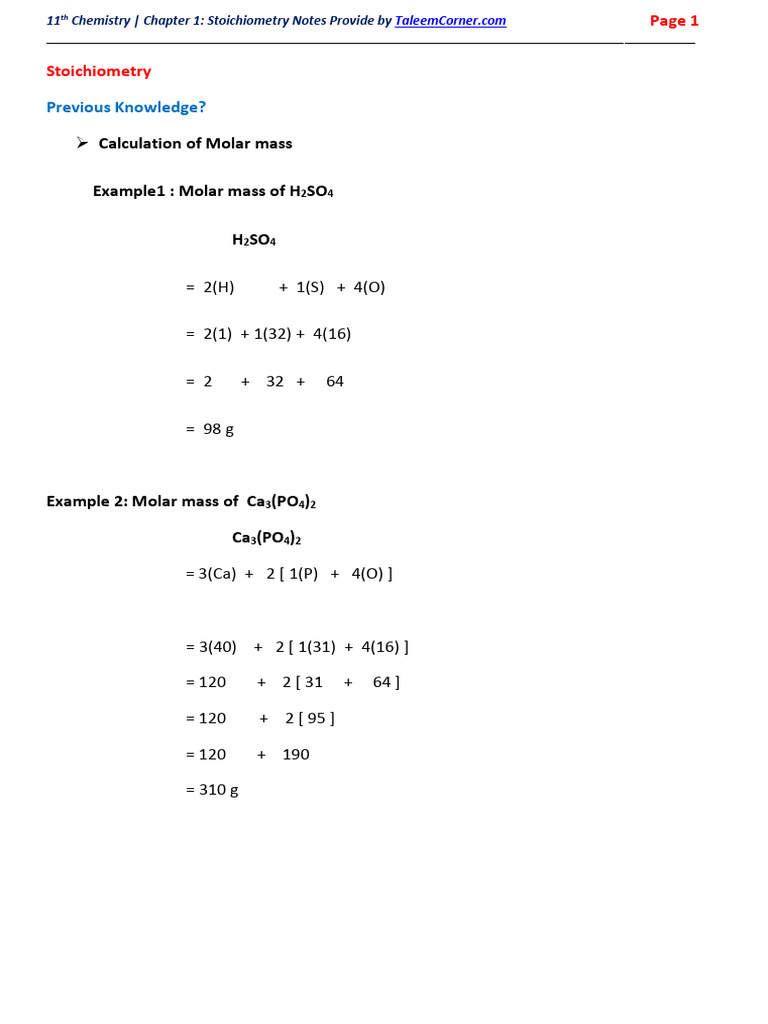 Class 11 Chemistry Chapter 1 Stoichiometry | PDF | Stoichiometry | Mole ...
