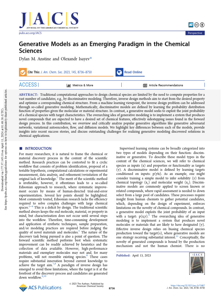 Anstine Isayev 2023 Generative Models As An Emerging Paradigm in The Chemical Sciences | PDF ...