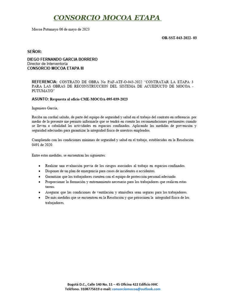 RESPUESTA A OFICIO CME-MOCOA-095-039-2023 Requerimiento SST | PDF | Informática | Tecnología