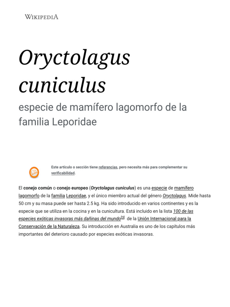 Oryctolagus Cuniculus - Wikipedia, La Enciclopedia Libre | PDF