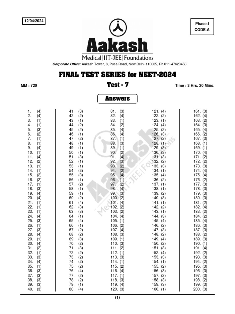 FTS 07 (A) - 12 04 2024 - Sol | PDF | Chemical Reactions | Ether