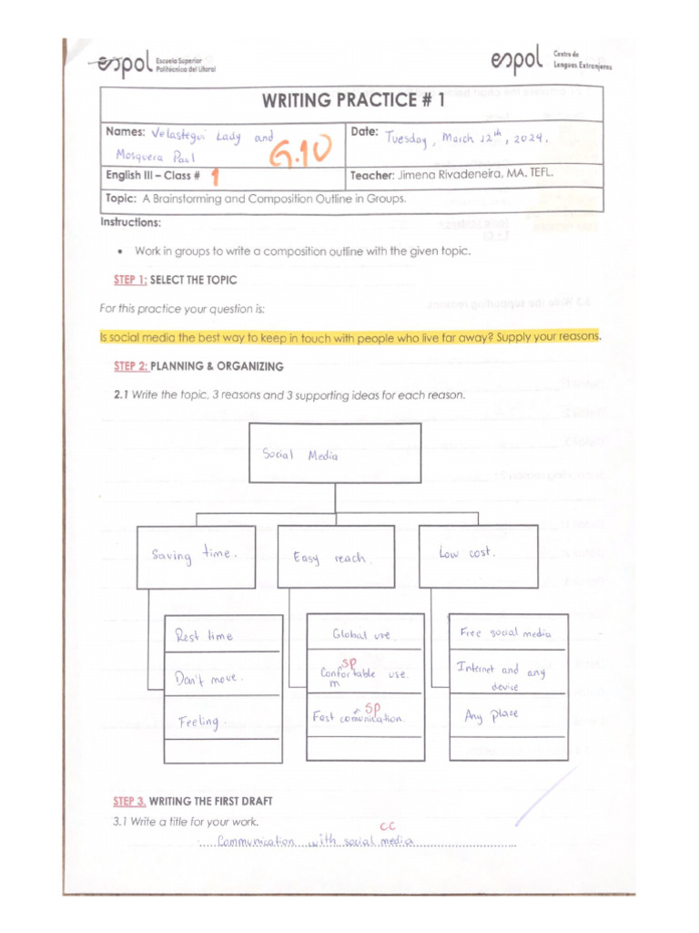 Writing Practice # 1 g10 | PDF
