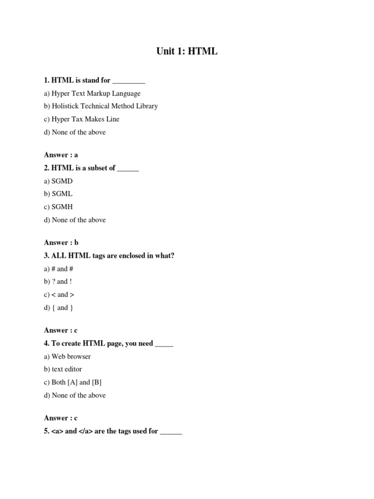 Web Tech MCQ 1-3 Unit | PDF | Html Element | Hyperlink