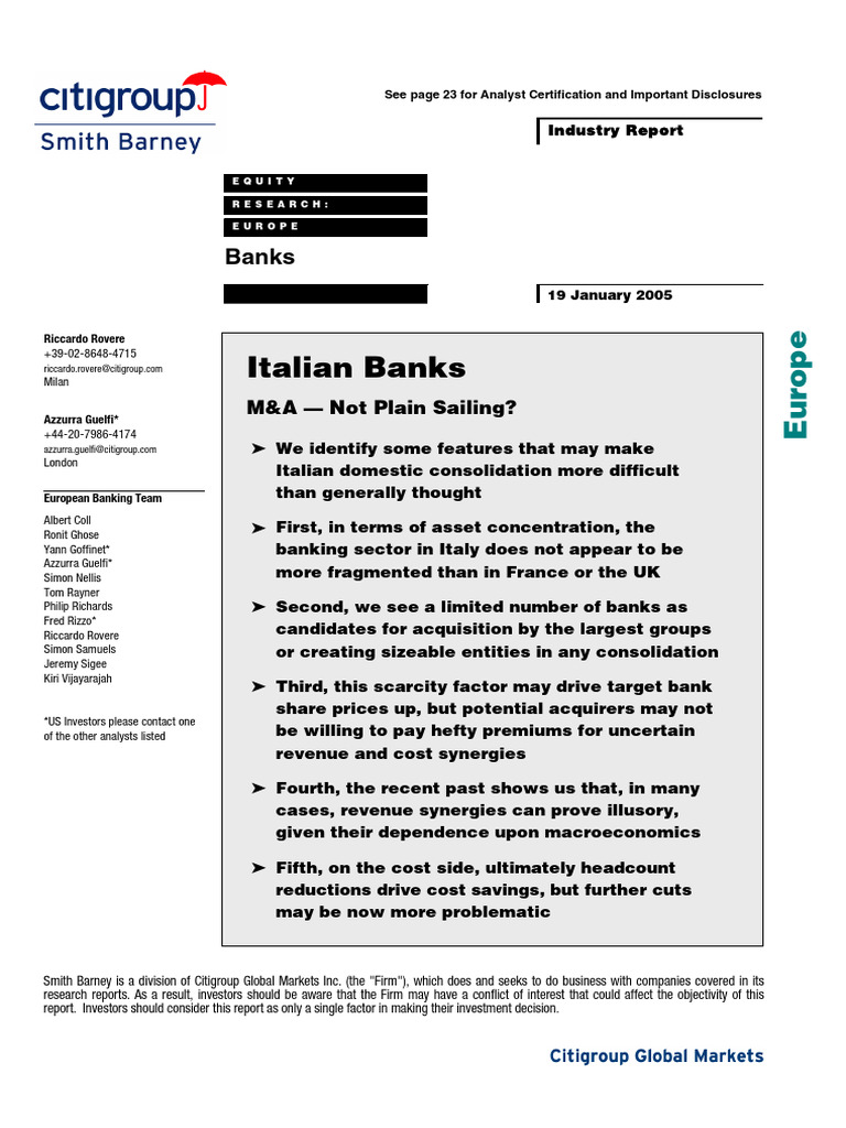 Italian Banks M&A | PDF | Mergers And Acquisitions | Banks