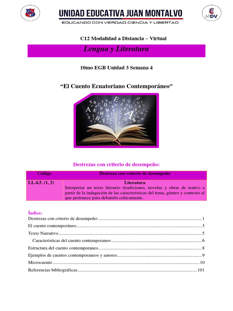 Guía de aprendizaje LyL 10mo-U3 S4 | PDF | Cuentos | Narración