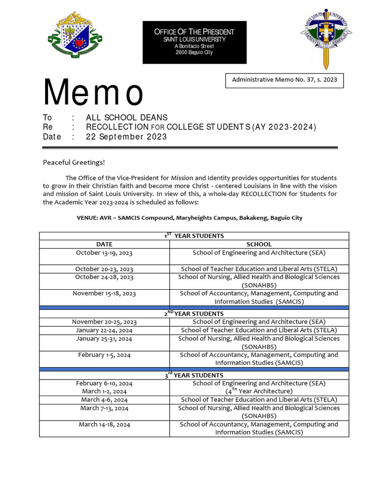 College Student Recollection Schedule | PDF