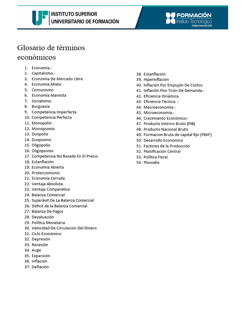Glosario de 54 Términos Económicos | PDF