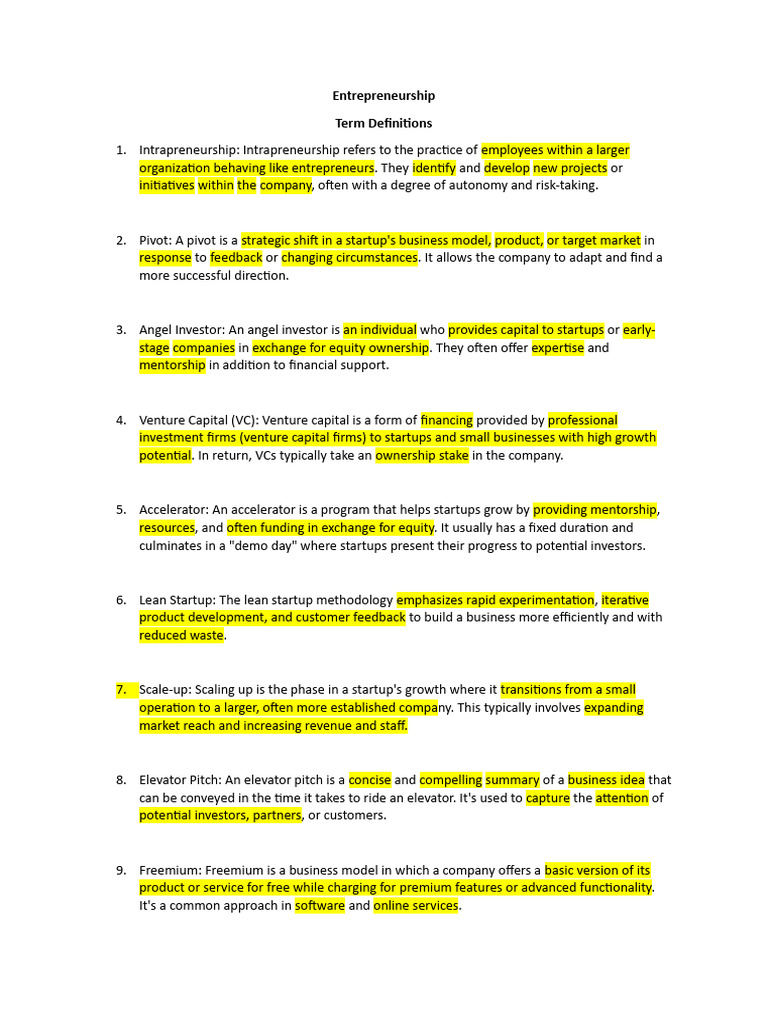 Entrepreneurship Definitions Part-2 | PDF | Startup Company | Small ...