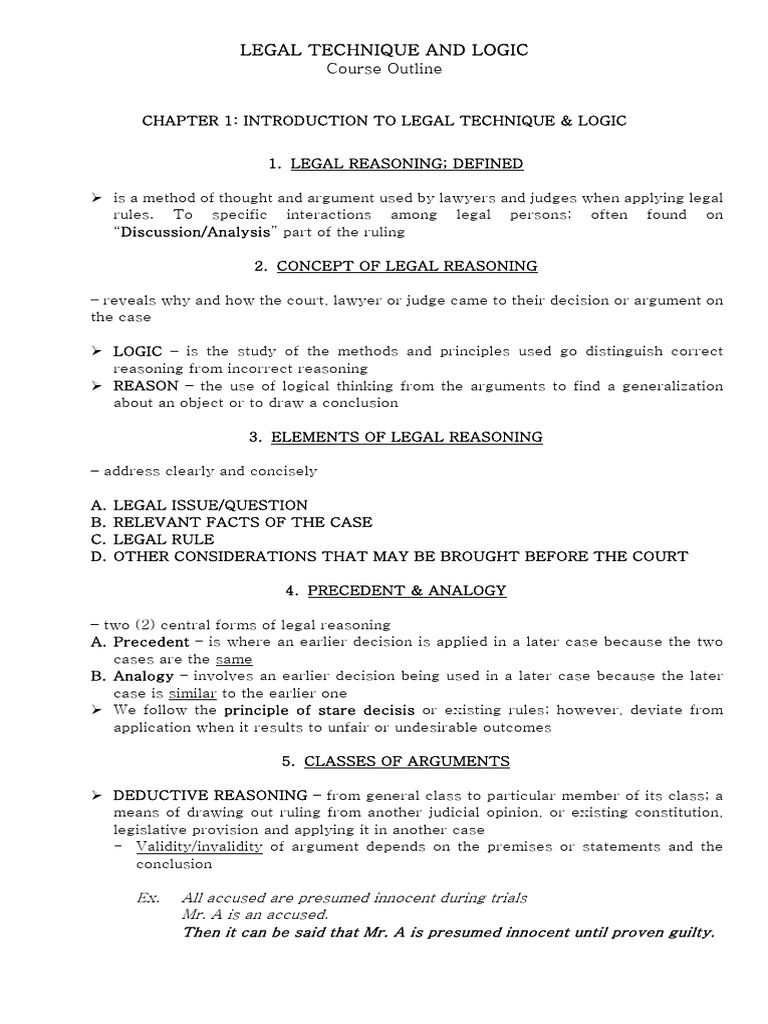 LEGAL TECHNIQUE AND LOGIC Lecture Chapter 1 | PDF | Precedent | Lawsuit