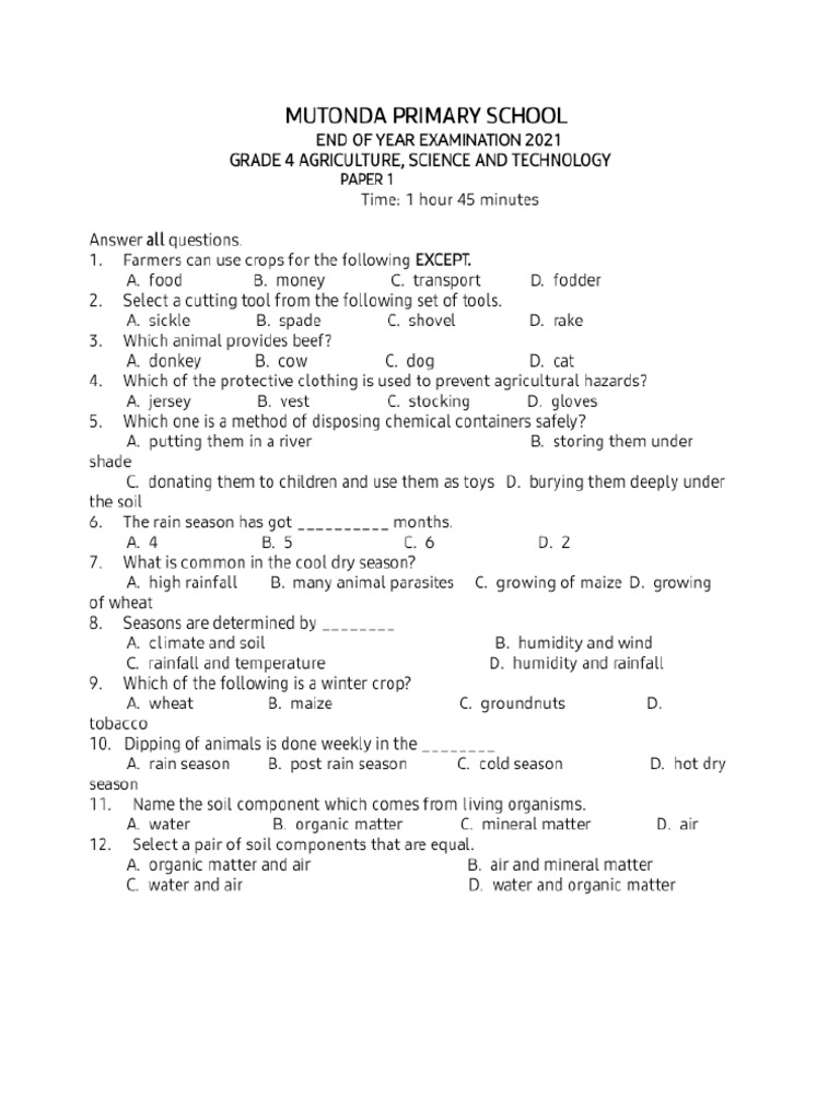 Grade 4 Agric, Science and Tech 1 | PDF