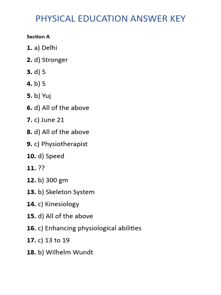 PE Answer Key | PDF | Bone