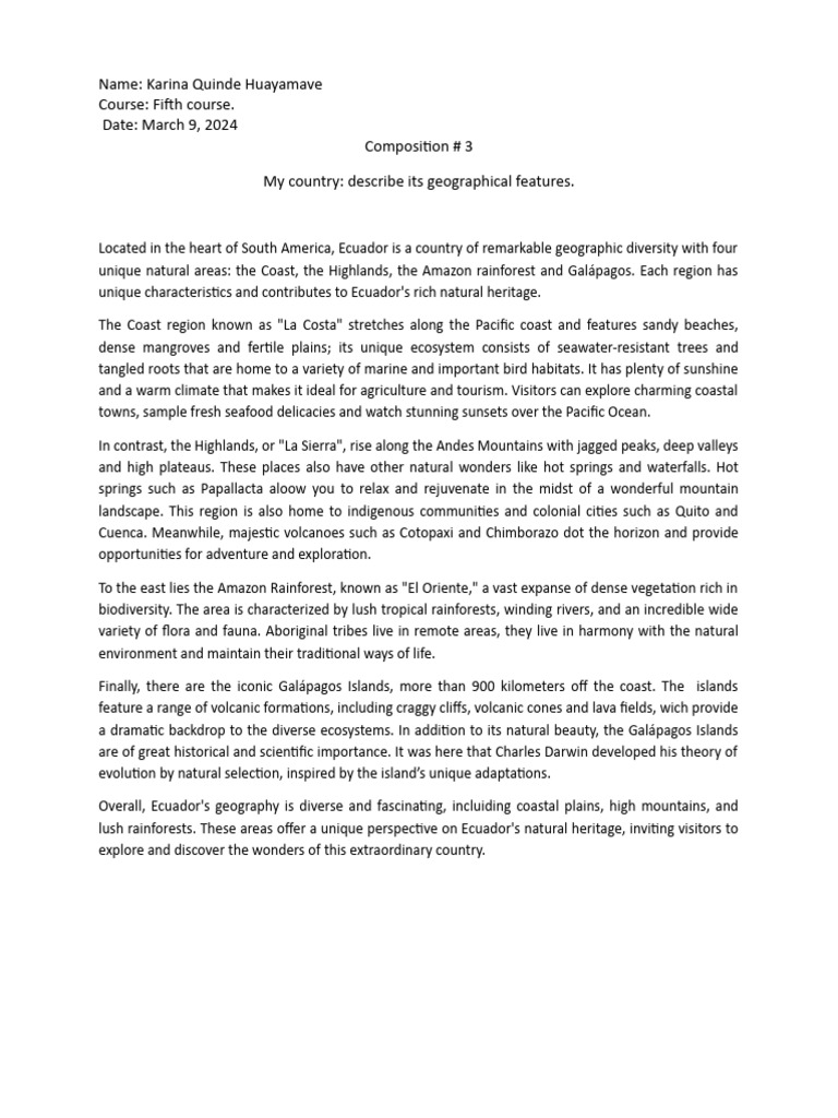 Essay #3 - My Country - Describe Its Geographical Features. | PDF ...