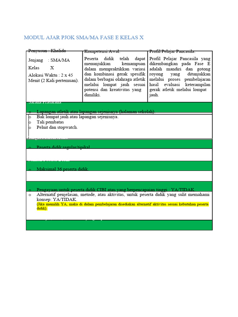 Modul PJOK Kelas X: Lompat Jauh | PDF