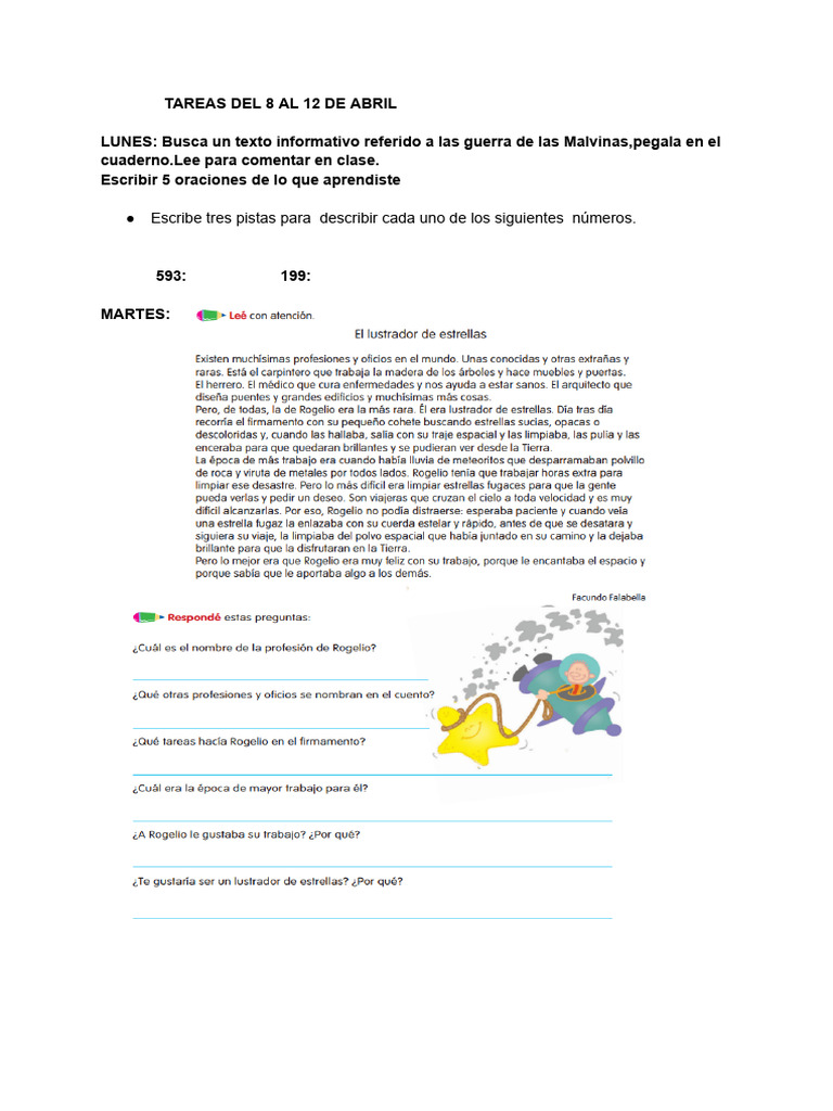 Tareas Del 8 Al 12 de Abril | PDF