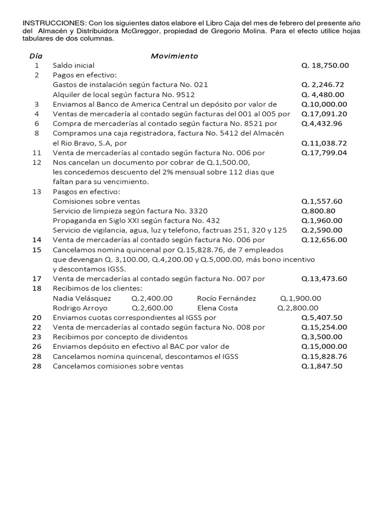 Libro Caja Febrero McGreggor | PDF | Finanzas y dinero