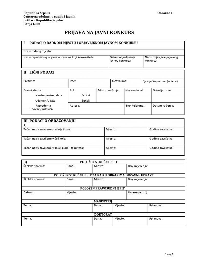 Prijava Na Javni Konkurs | PDF