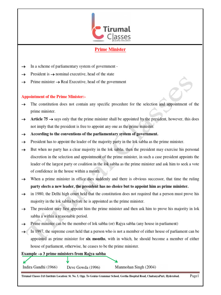 Prime Minister Upsc Modify | PDF | Prime Minister | Political Law