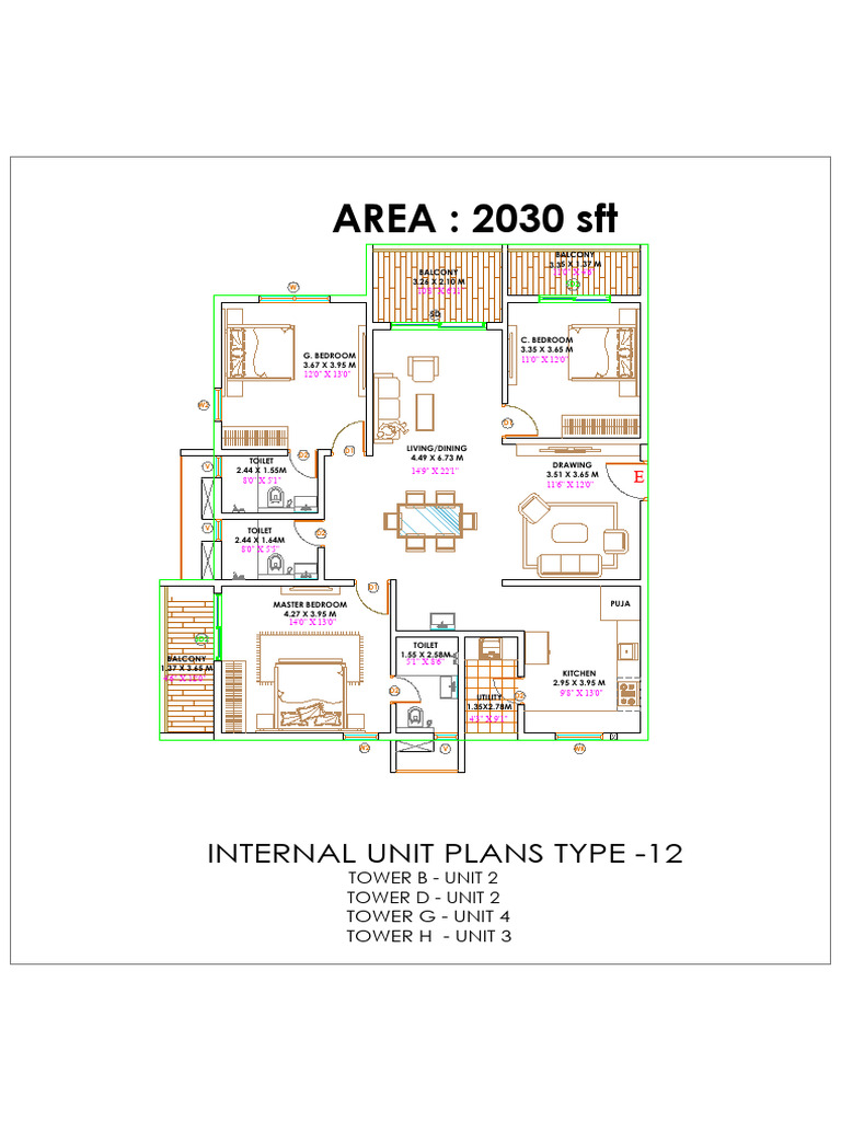 Internal Unit Plans for Towers B, D, G, H | PDF