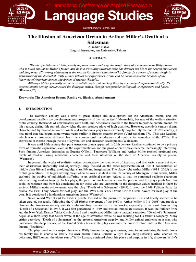 The Illusion of American Dream in Arthur Millers Death of A Salesman | PDF