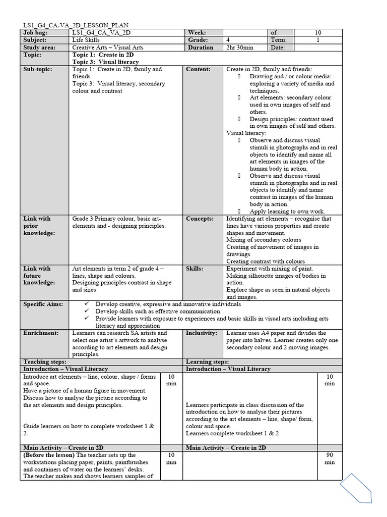 LS1 G4 Ca-Va 2D Lesson Plan | PDF | Image | Learning