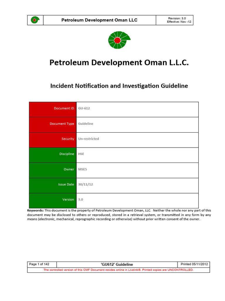 GU-612 2012 Incident Notification and Investigation Guideline ... GU-612 2012 Incident Notification and Investigation Guideline ...