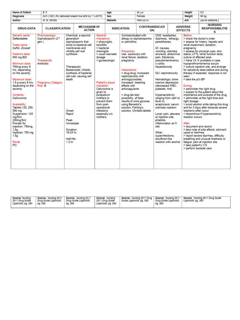 Cefuroxime Administration Guidelines | PDF | Dose (Biochemistry ...