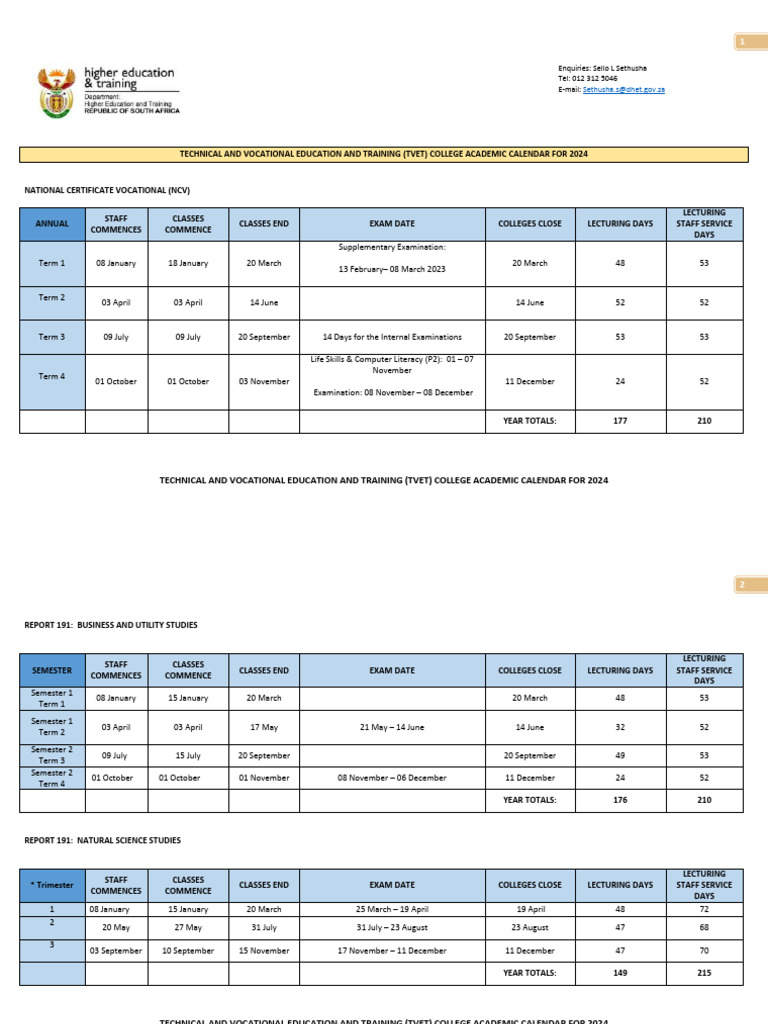 Draft Tvet College Calendar for the 2024 | PDF | Academic Term ...