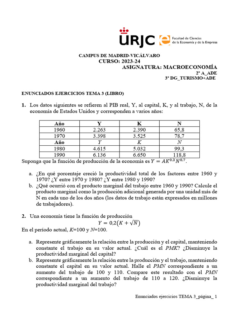 1.T3 Enun Ejercicios Libro (1,2,4,5,6) 2024 | PDF | Salario | Oferta (economía)