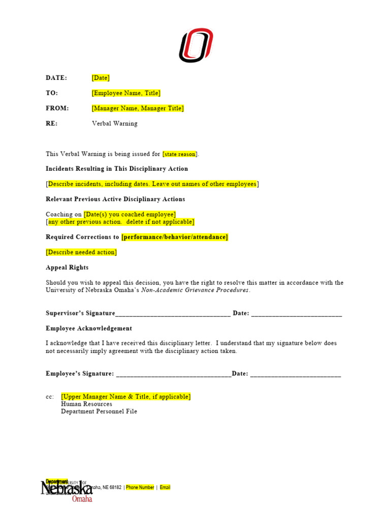 Verbal Warning Template for Employees | PDF