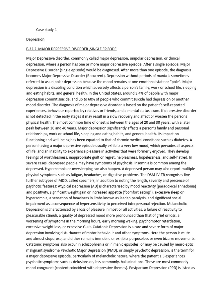 Case study MASTERS | PDF | Major Depressive Disorder | Attachment Theory