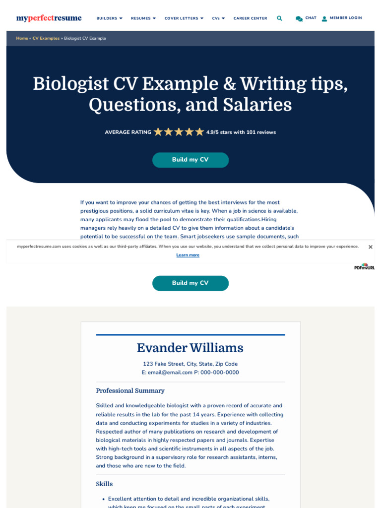 WWW Myperfectresume Com CV Examples Biology Biologist | PDF | Résumé ...