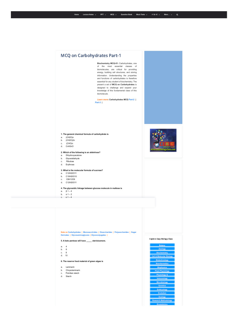 WWW Easybiologyclass Com MCQ Model Questions 01 Csir JRF Net Icmr JRF DBT JRF Gate Icar ...