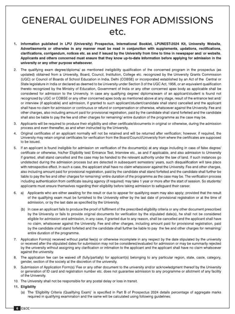 General Admission Guidelines | PDF