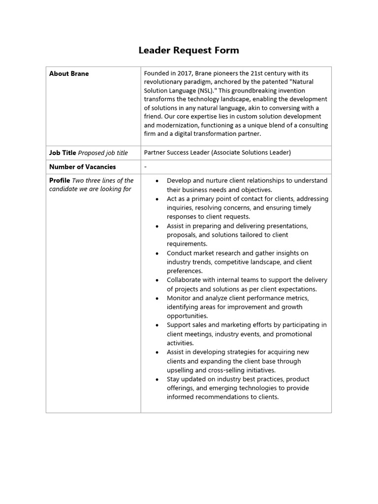 Partner Success Leader ASL JD | PDF | Marketing | Customer Relationship Management