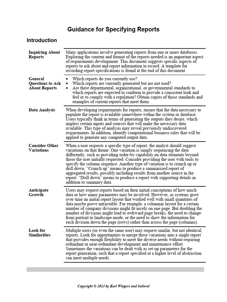 Guidance for Specifying Reports | PDF | Page Layout | Databases