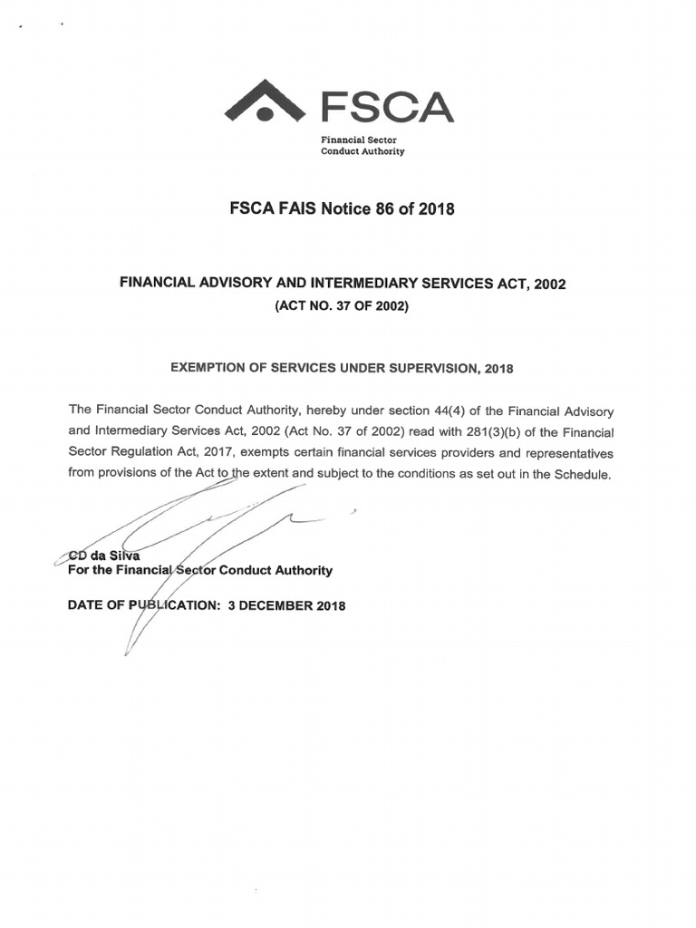 FSCA FAIS Notice 86 of 2018 | PDF
