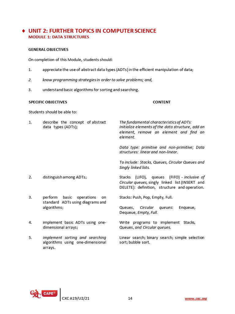 CAPE Computer Science Syllabus Eff. 2022 | PDF | Computer Network | Educational Assessment