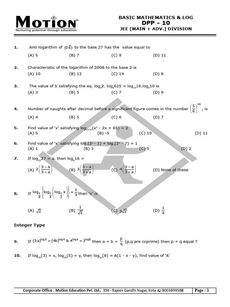 BasicMaths Log DPP-10 (JEE) Question @GB Sir | PDF | Logarithm | Discrete Mathematics