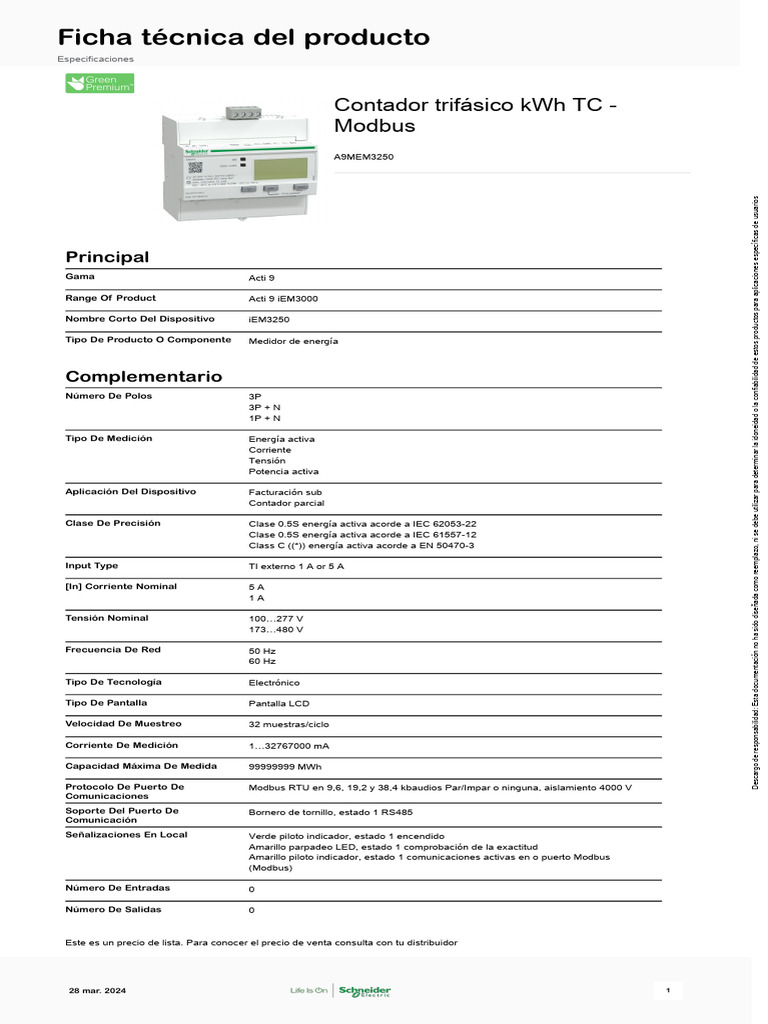 Schneider Electric - iEM3000-Series - A9MEM3250 | PDF | Ingenieria ...