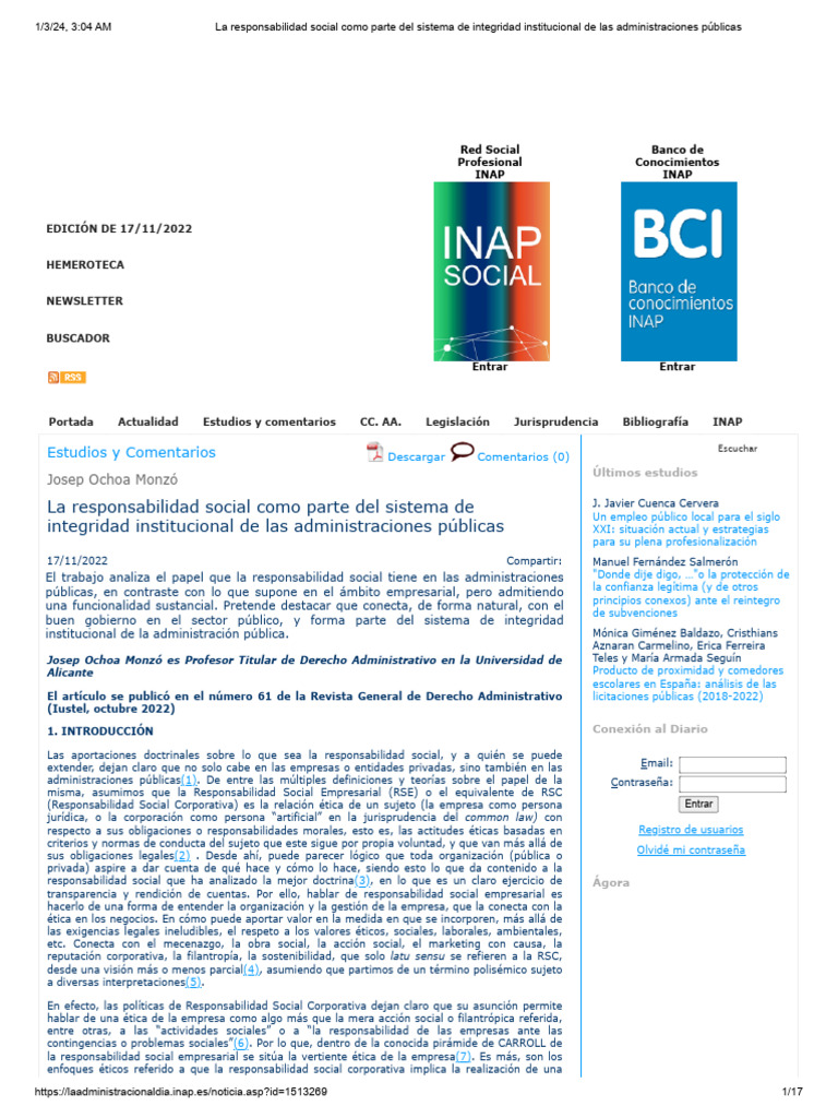 La Responsabilidad Social Como Parte Del Sistema de Integridad Institucional de Las ...