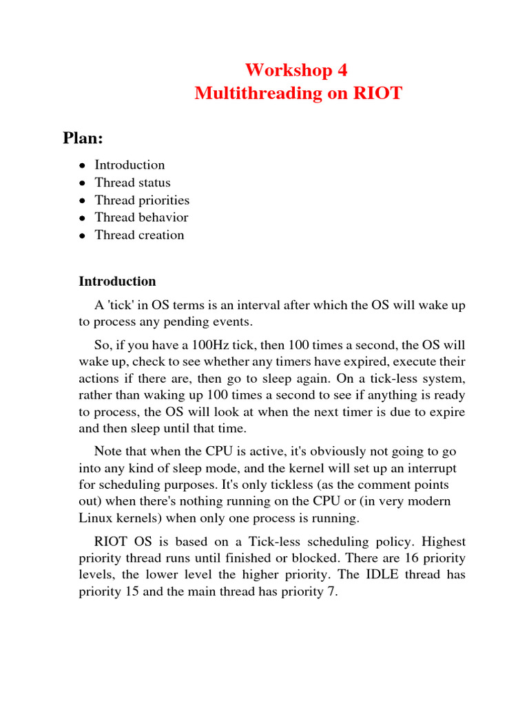 RIOT MultiThreading | PDF | Thread (Computing) | Scheduling (Computing)