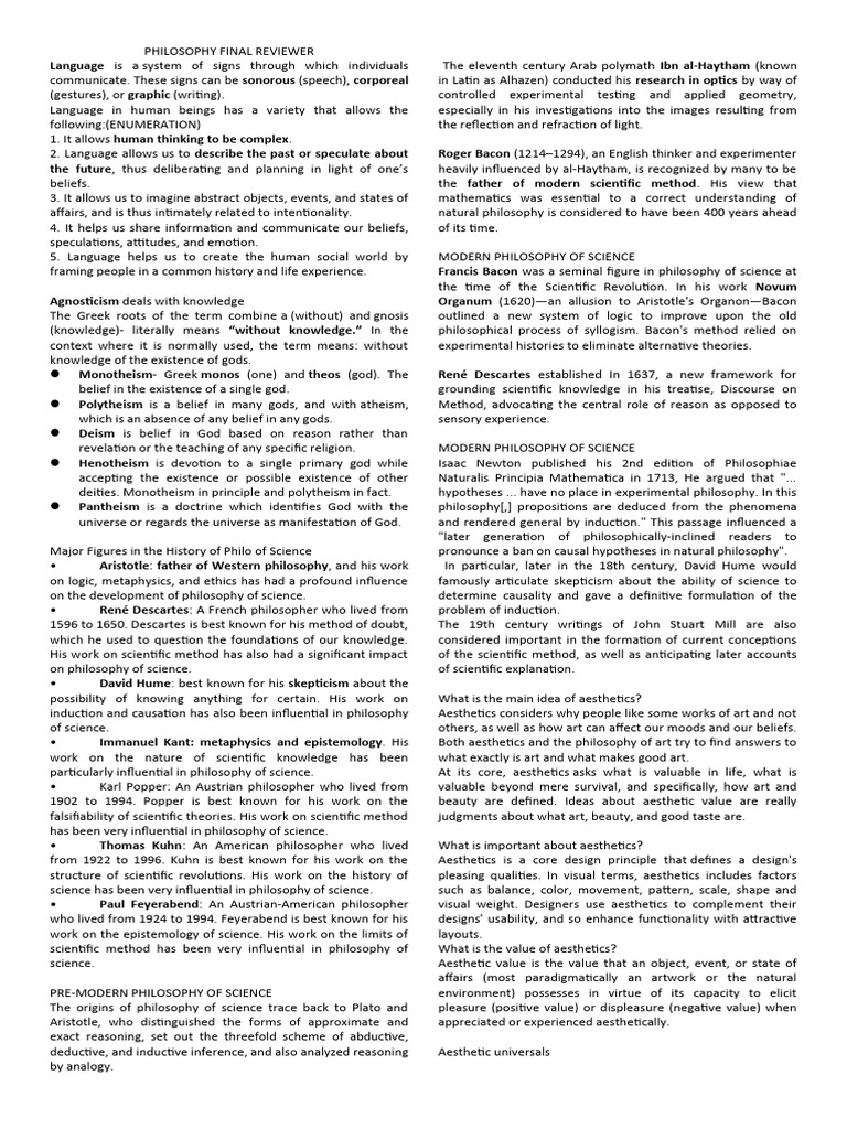 Philosophy Final Reviewer | PDF | Philosophy Of Science | Aesthetics