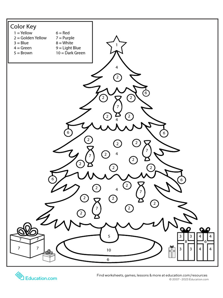 Color by Number Christmas Tree | Download Free PDF | Green | Yellow