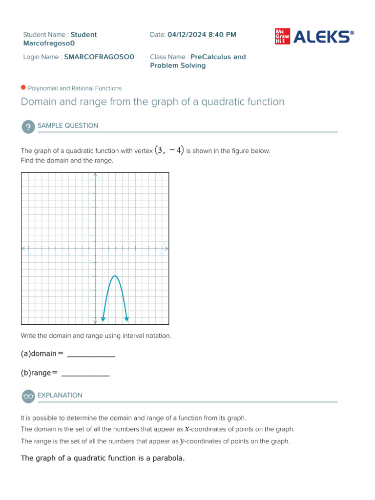 8 - Polynomial And Rational Functions - Domain And Range From The Graph 