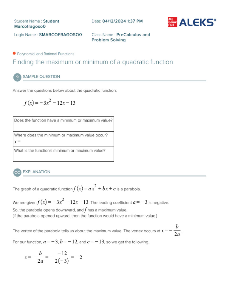 Quadratic Function Analysis Guide | PDF | Teaching Methods & Materials